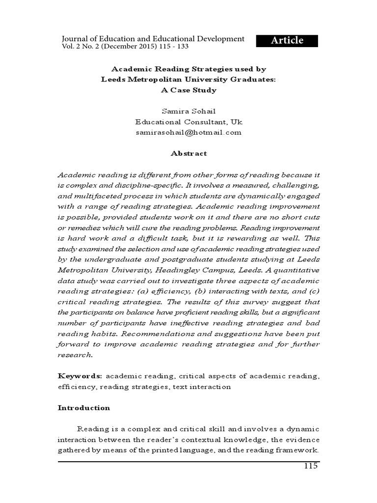 Academic Reading Strategies Used by Leeds Metropol | PDF | Reading ...