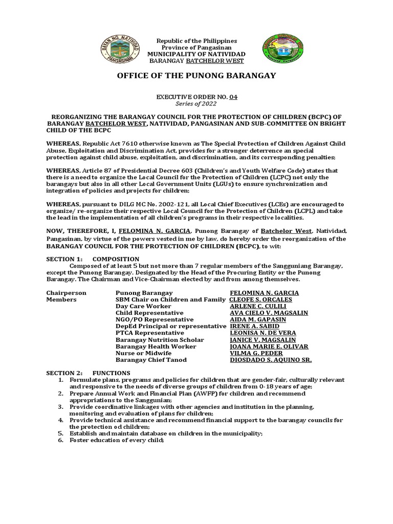 BCPC Eo-4 2018 | PDF | Child Care | Government