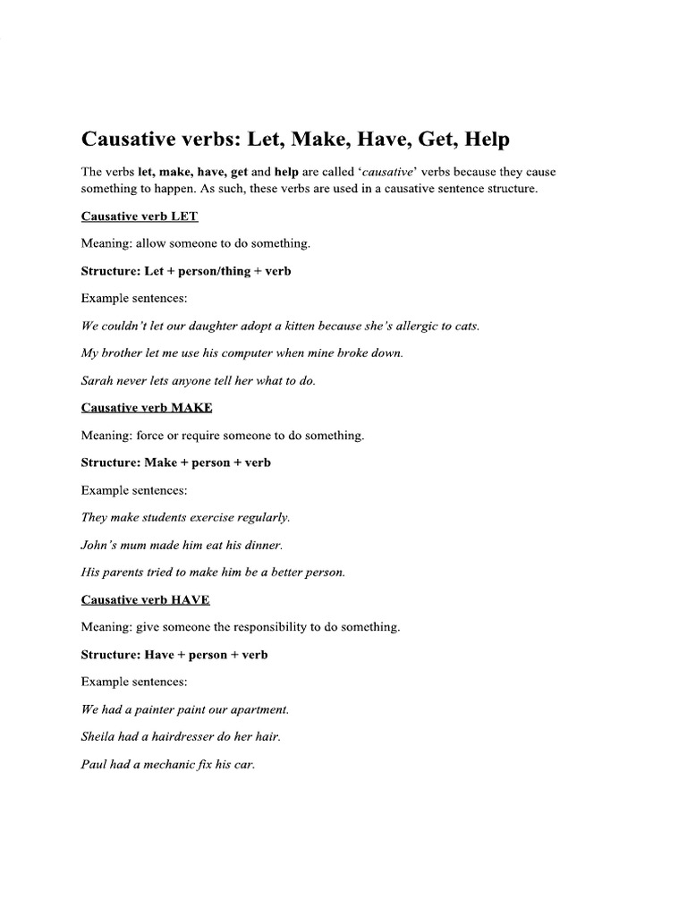 Causative Verbs Let Make Have Get Help 1 | PDF