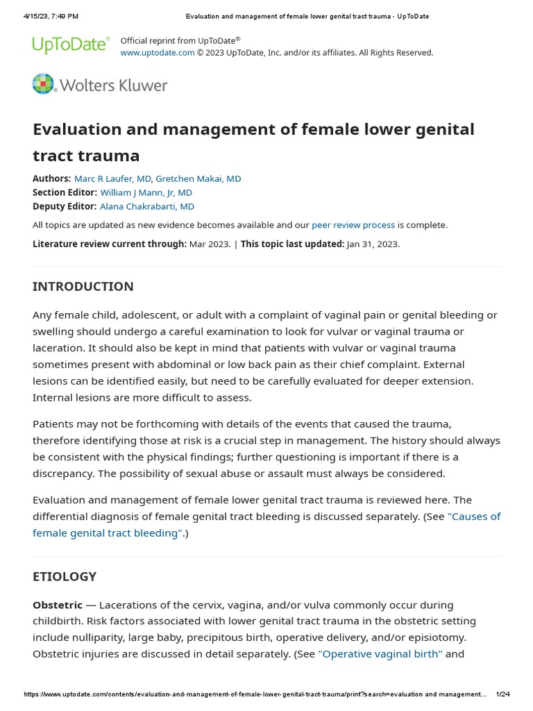Evaluation and Management of Female Lower Genital Tract Trauma ...