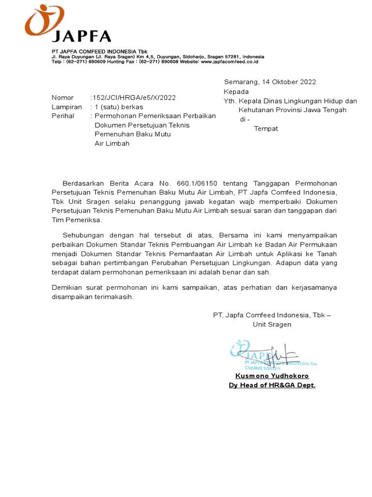 Surat Permohonan Pemeriksaan Pertek | PDF