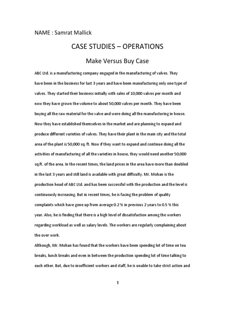 Samrat Mallick Manufacturing Company Case Study Solved | PDF | Outsourcing | Cost