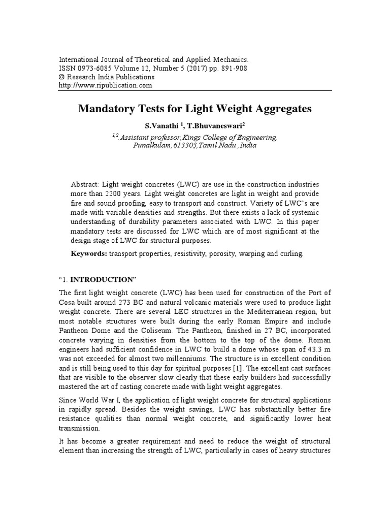 Light Weight Aggregate Tests | PDF | Diffusion | Concrete