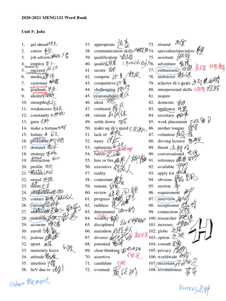 01 U5 Word Bank | PDF | Communication