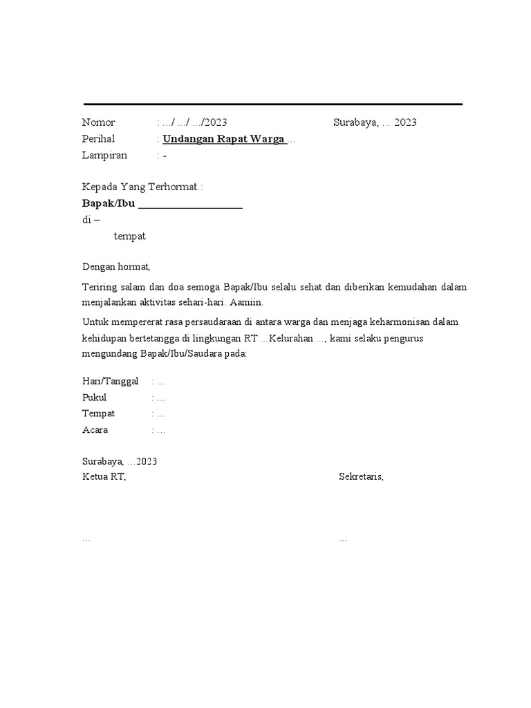 Contoh Undangan Rapat Warga Pdf