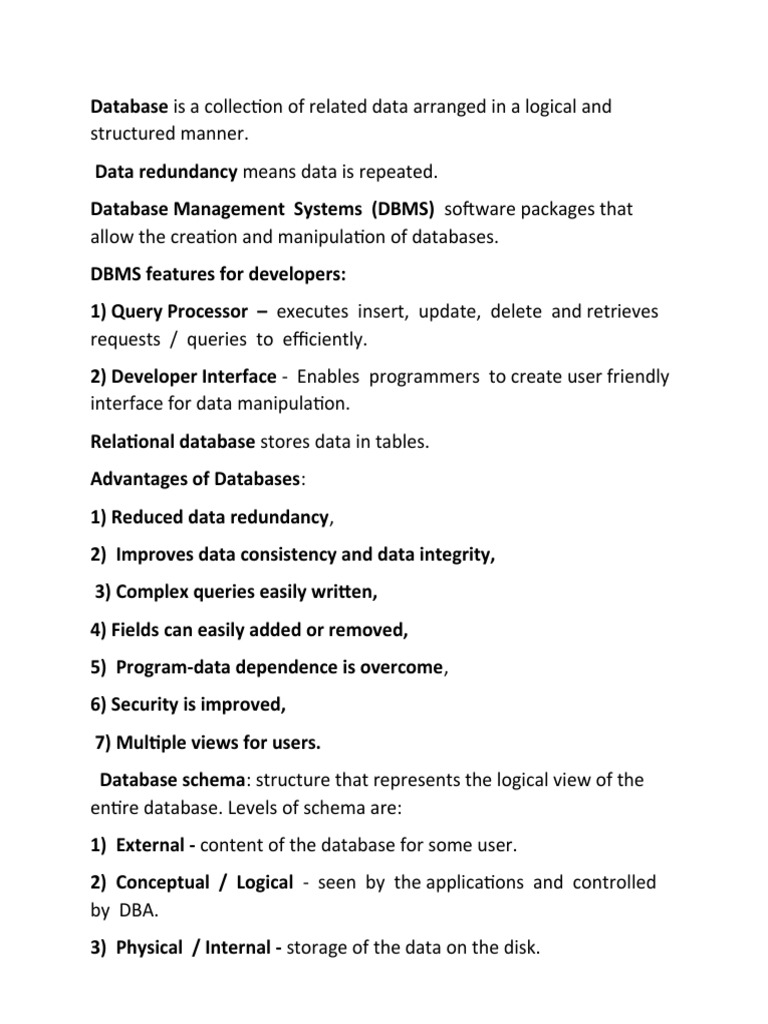 Database Notes | PDF | Databases | Relational Database Database Notes | PDF | Databases | Relational Database
