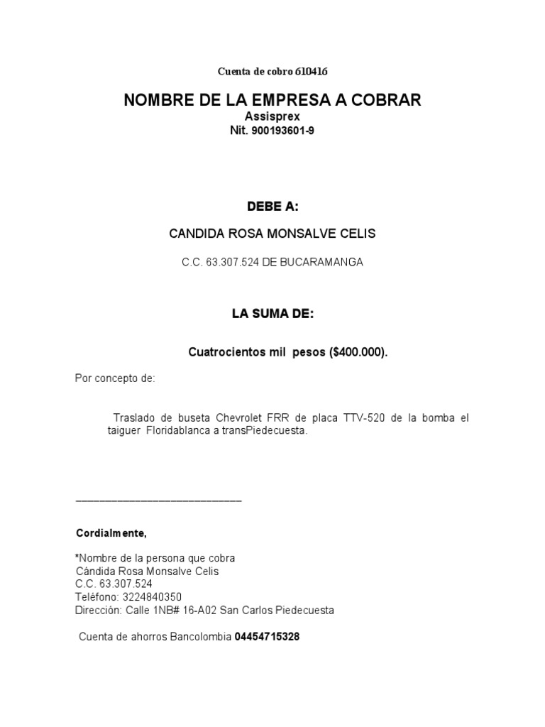Plantilla Cuenta de Cobro 2 | PDF