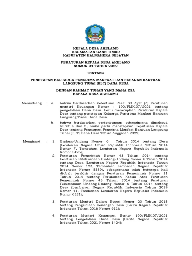 Penetapan Penerima BLT Dana Desa 2022 | PDF | Griya & Taman