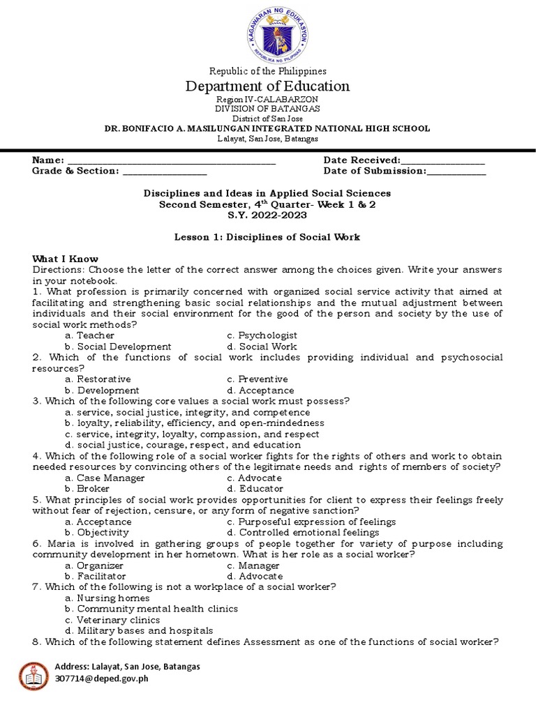 Activity Sheet Diass Q4w1 Pdf Social Work School Counselor