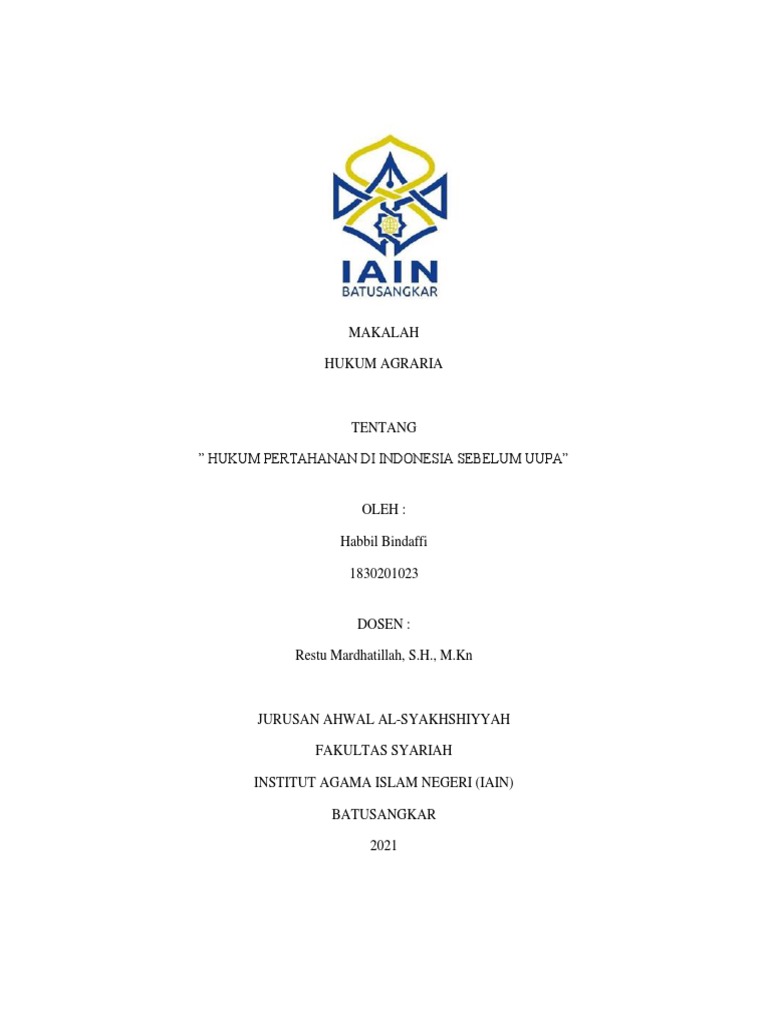 Hukum - Pertanahan - Sebelum - UUPA - Habbil - Bindaffi 1830201023 | PDF Hukum - Pertanahan - Sebelum - UUPA - Habbil - Bindaffi 1830201023 | PDF