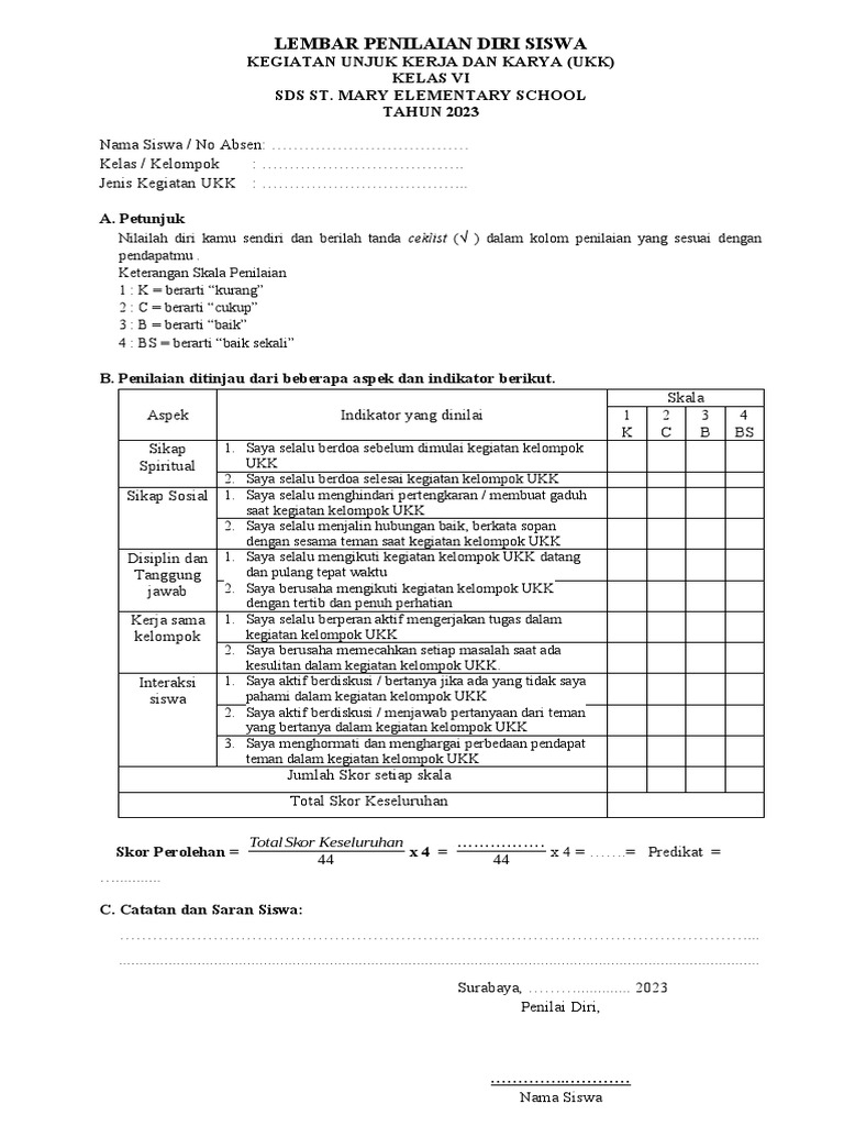 1-Format Penilaian Diri | PDF