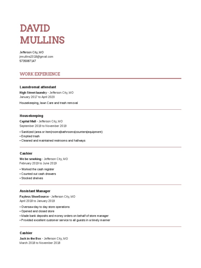 David Mullins: Work Experience | PDF | Business
