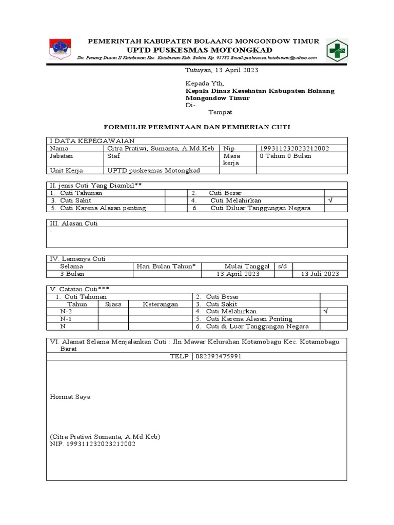 Permohonan Cuti Format Baru | PDF
