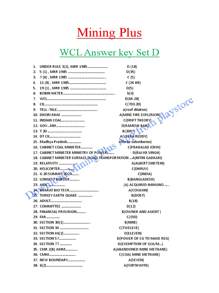 WCL ANSWER KEY SET D by Mining Plus | PDF | Teaching Methods & Materials | History