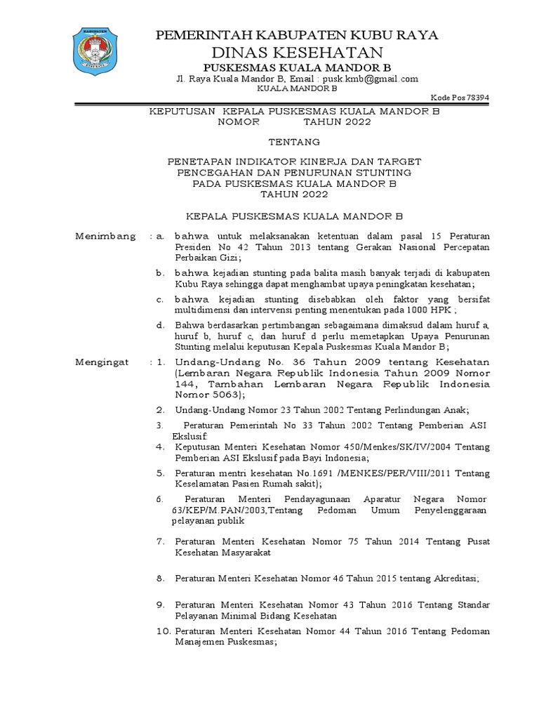 SK Kinerja Dan Target Stunting KMB | PDF