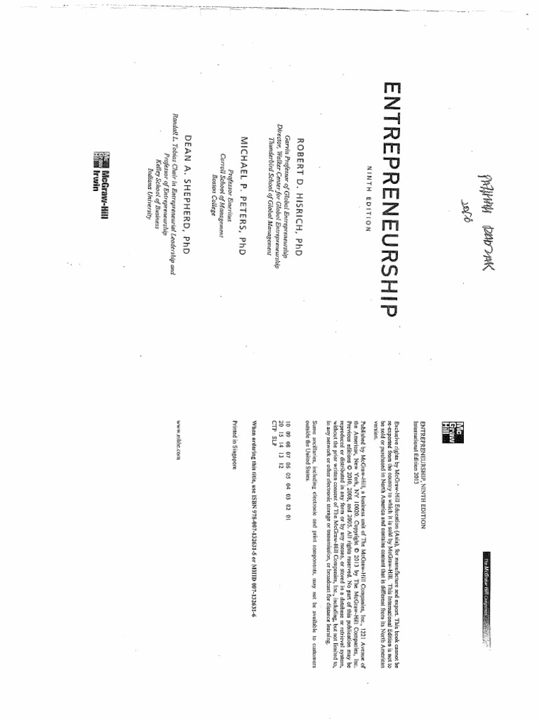 Robert Hisrich, Michael Peters, Dean Shepherd - Entrepreneurship-McGraw ...