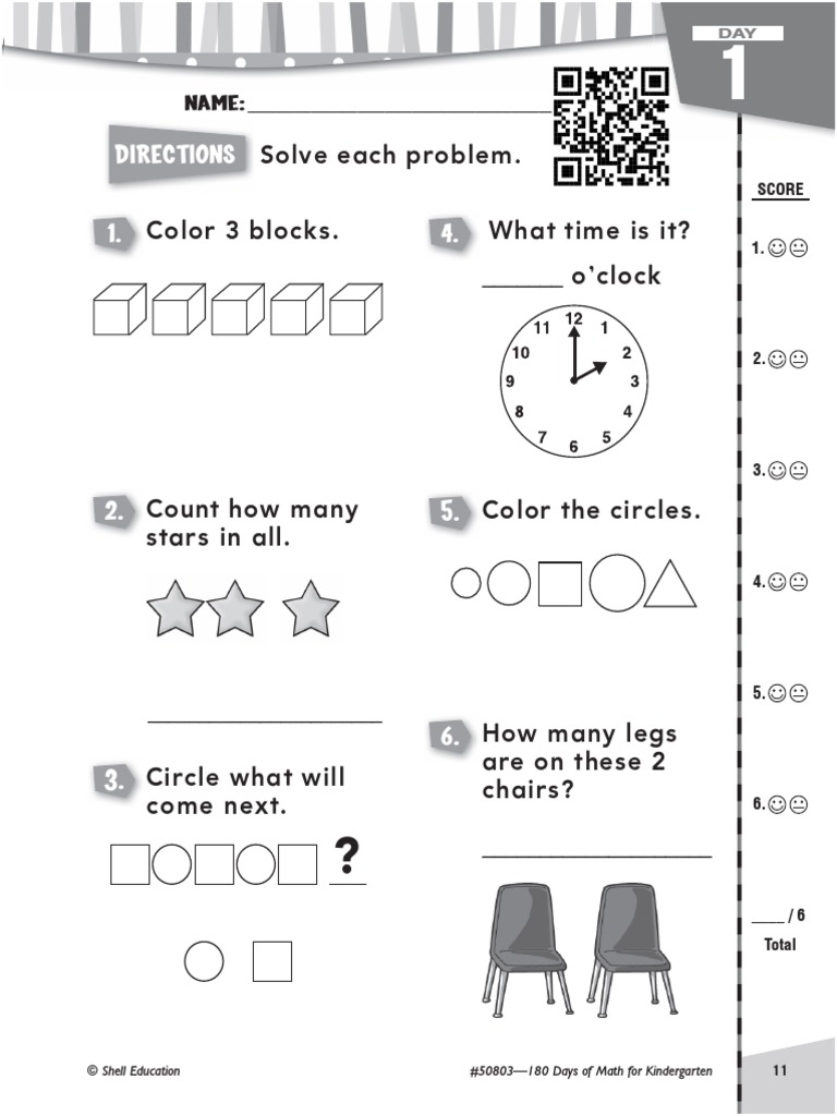 Grade K 180 Days of Math - Day1 Day18 | PDF