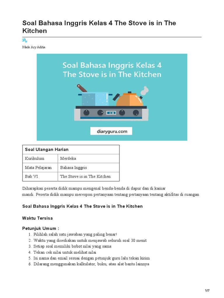 04 - Soal Bahasa Inggris Kelas 4 The Stove Is in The Kitchen | PDF | Cooking | Home