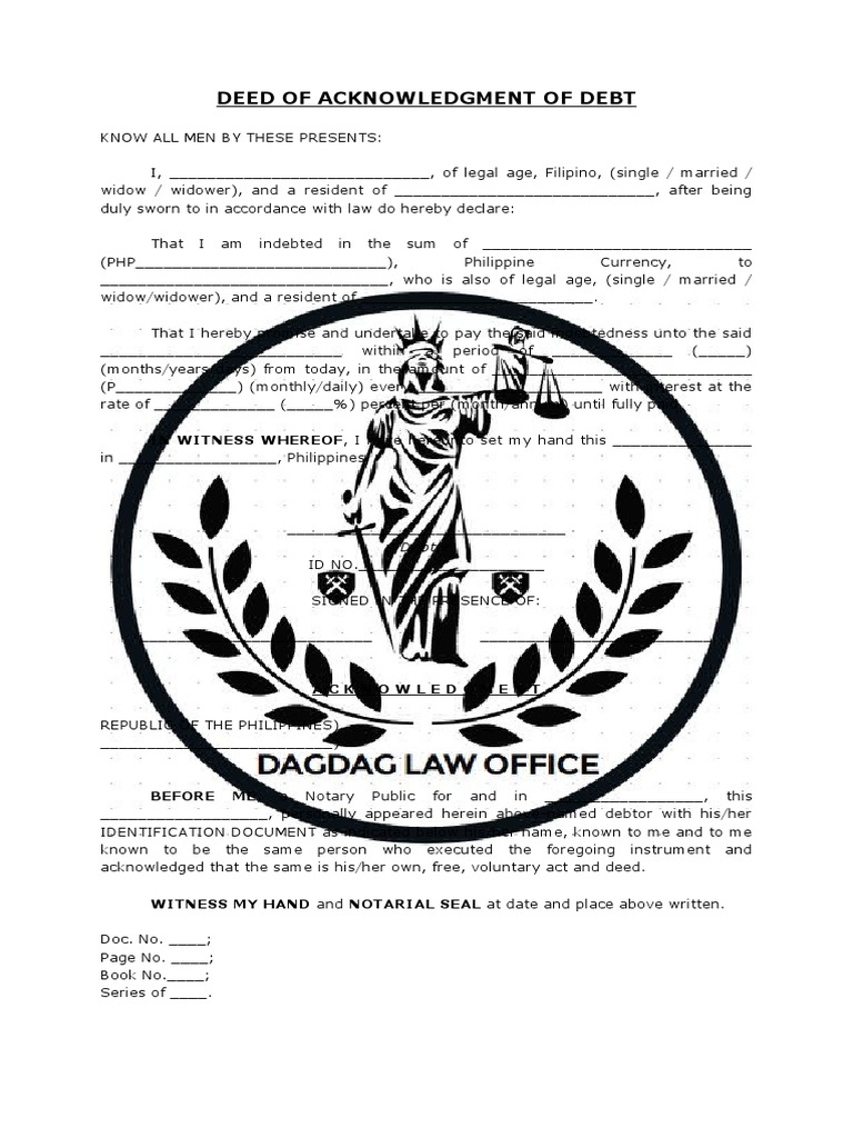 Deed of Acknowledgment of Debt Template | PDF