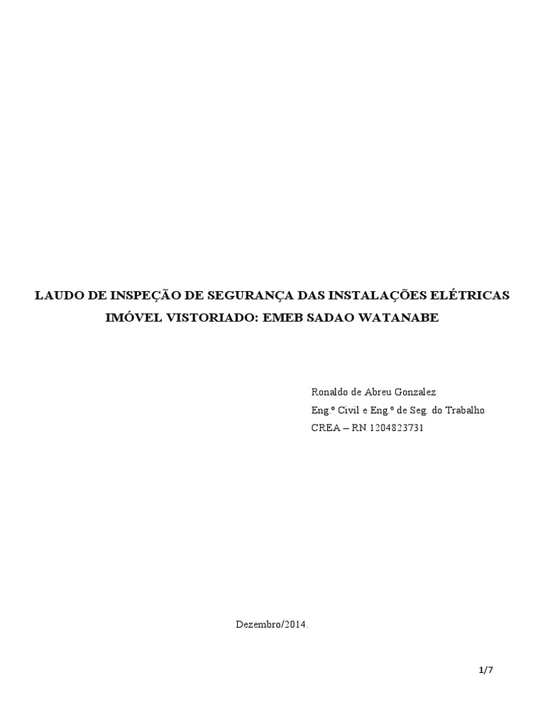 Laudo Eletrico Sadao Watanabe - 220310 - 104859 | PDF | Engenharia Elétrica | Eletricidade