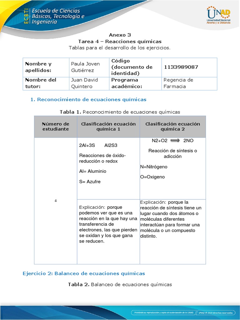 Anexo 3 Tarea 4 Quimica | PDF | Estequiometría | Redox