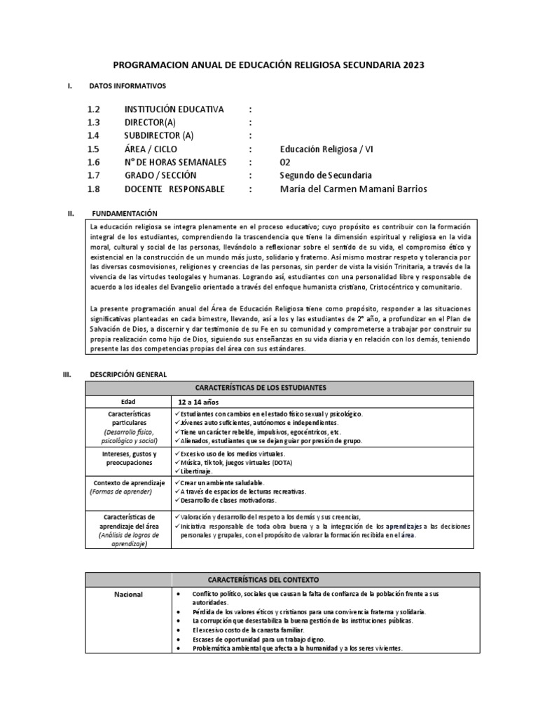 Programacion Anual - 2do. 2023 | PDF | Aprendizaje | Evaluación