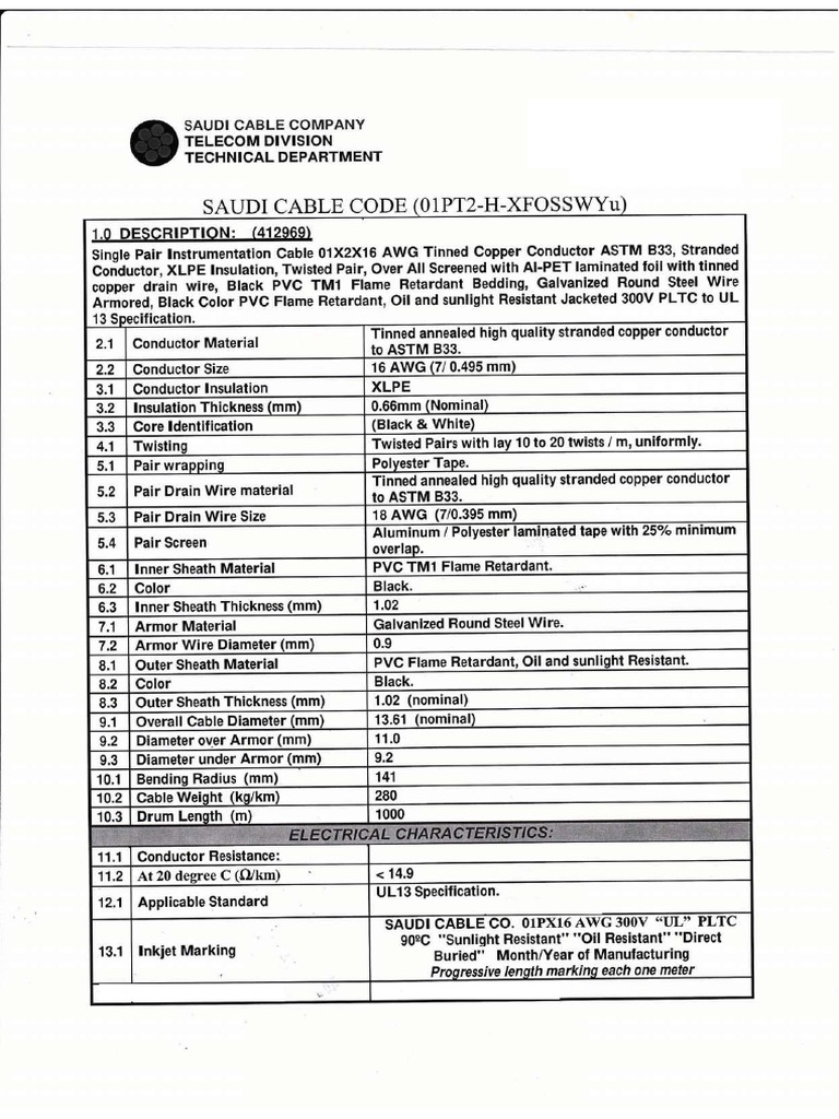 Saudi Cable-Technical Spec | PDF