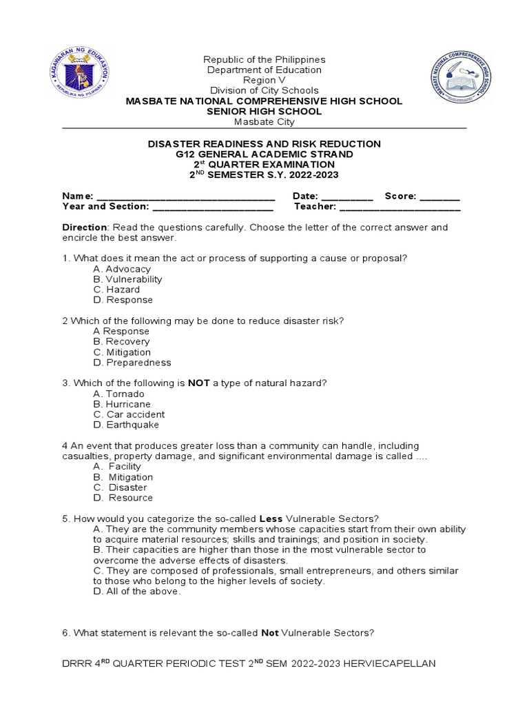Mid Term Exam 2022 2023 H. Capellan | PDF | Hazards | Vulnerability
