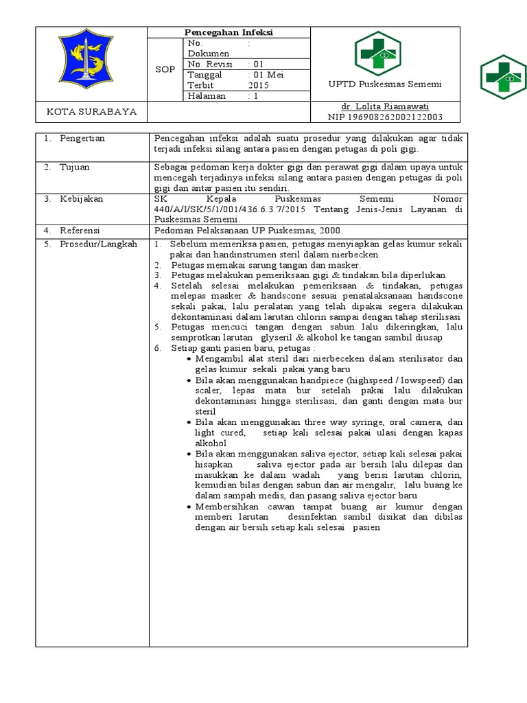 SOP PENCEGAHAN INFEKSI PKM Sememi Fix | PDF | Pengembangan Diri