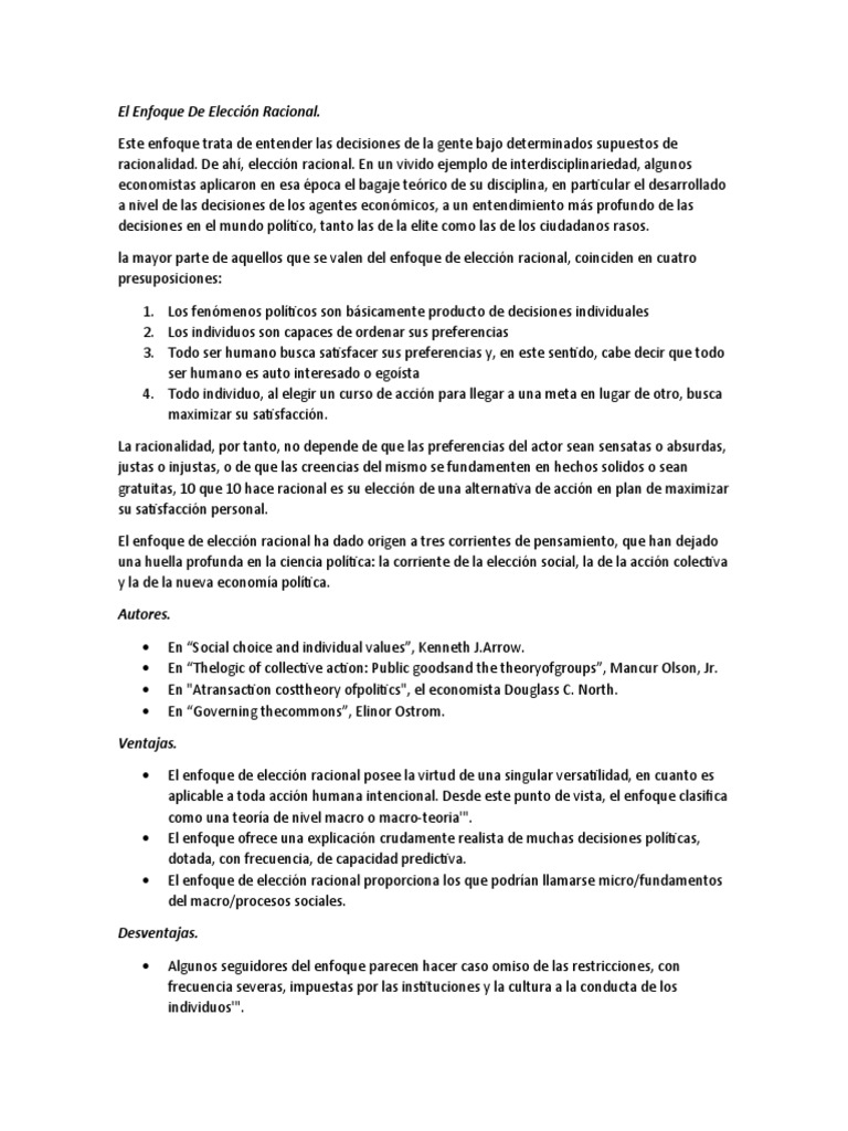 El Enfoque de Elección Racional | PDF | Racionalidad | Teorías filosóficas