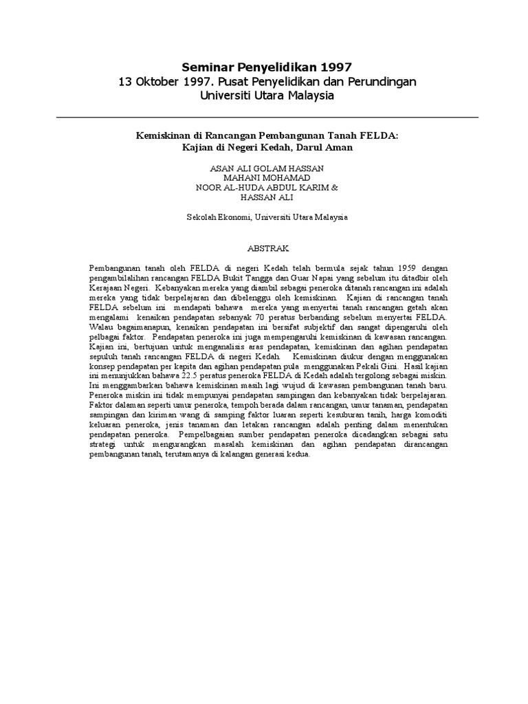 Kemiskinan Rancangan Tanah Felda (Thesis) | PDF