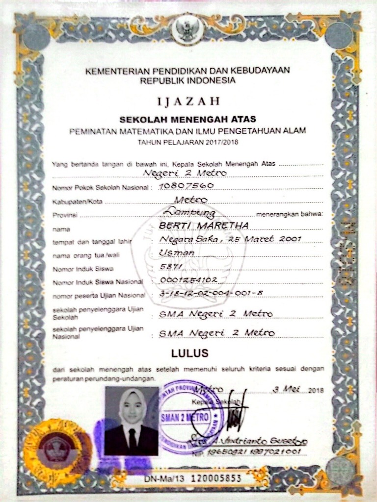 Ijazah SMA | PDF