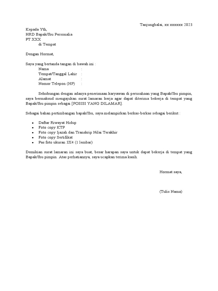 Contoh Surat Lamaran Kerja Formal | PDF