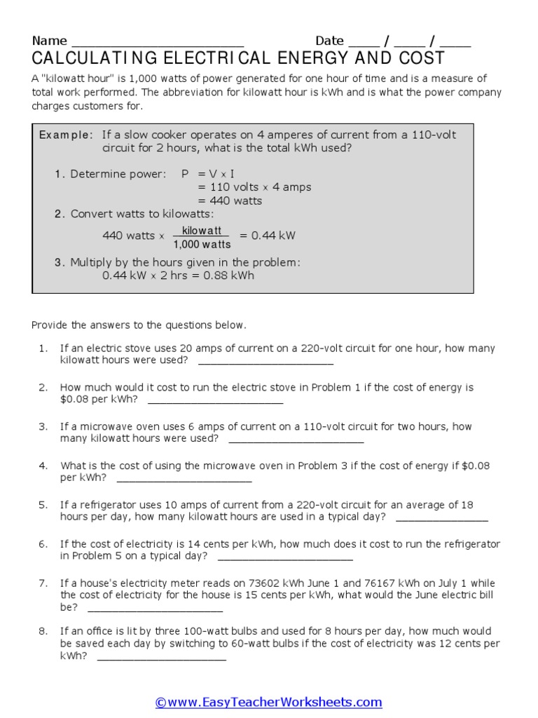 Tle - Epas - Energy Costs Calculation Worksheet | PDF