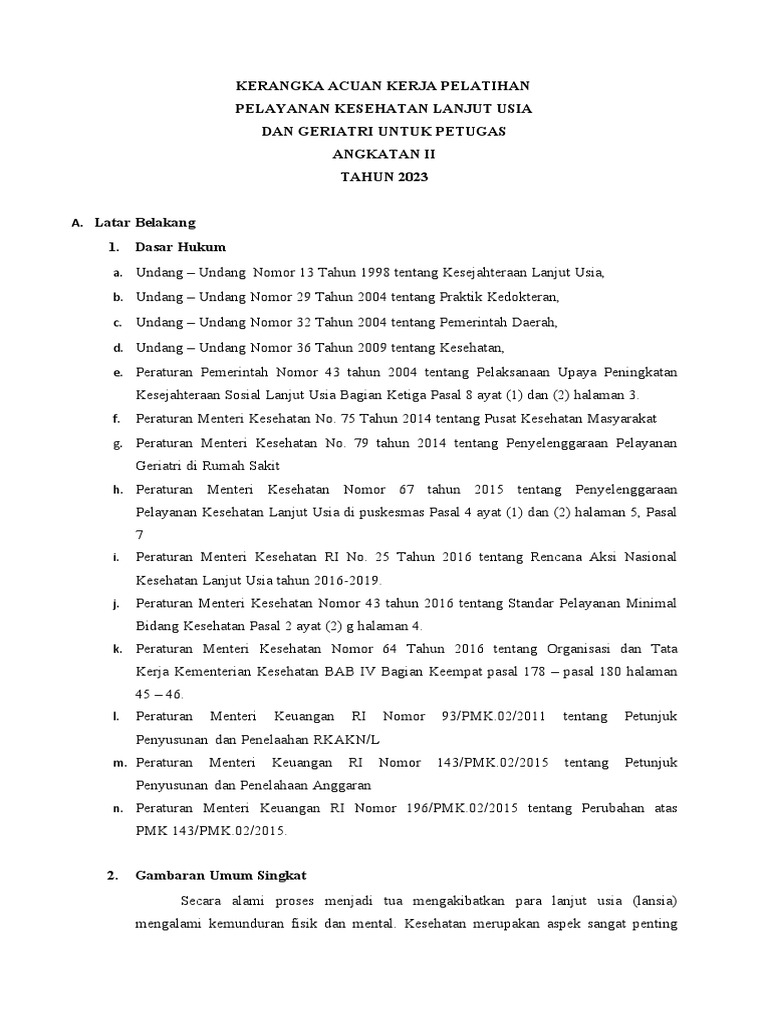 Kerangka Acuan Kerja Pelatihan | PDF