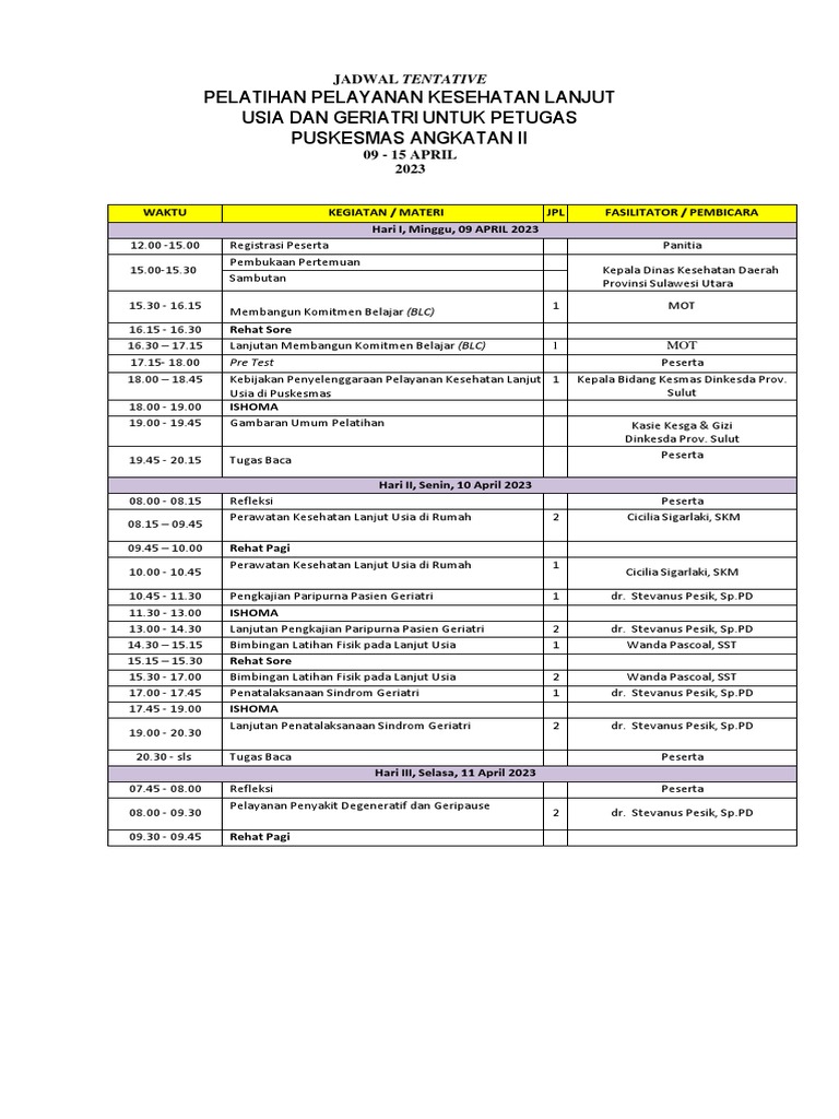 Jadwal Tentative Angkatan Ii | PDF