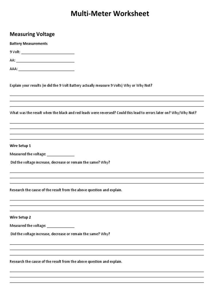 Multi Meter Worksheet | PDF | Resistor | Series And Parallel Circuits