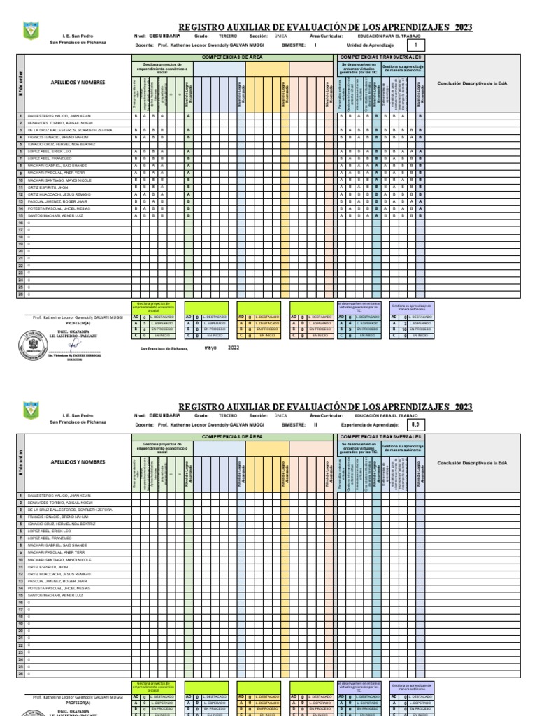 Registro - Auxiliar 3 SECU 2023 | PDF | Evaluación | Aprendizaje