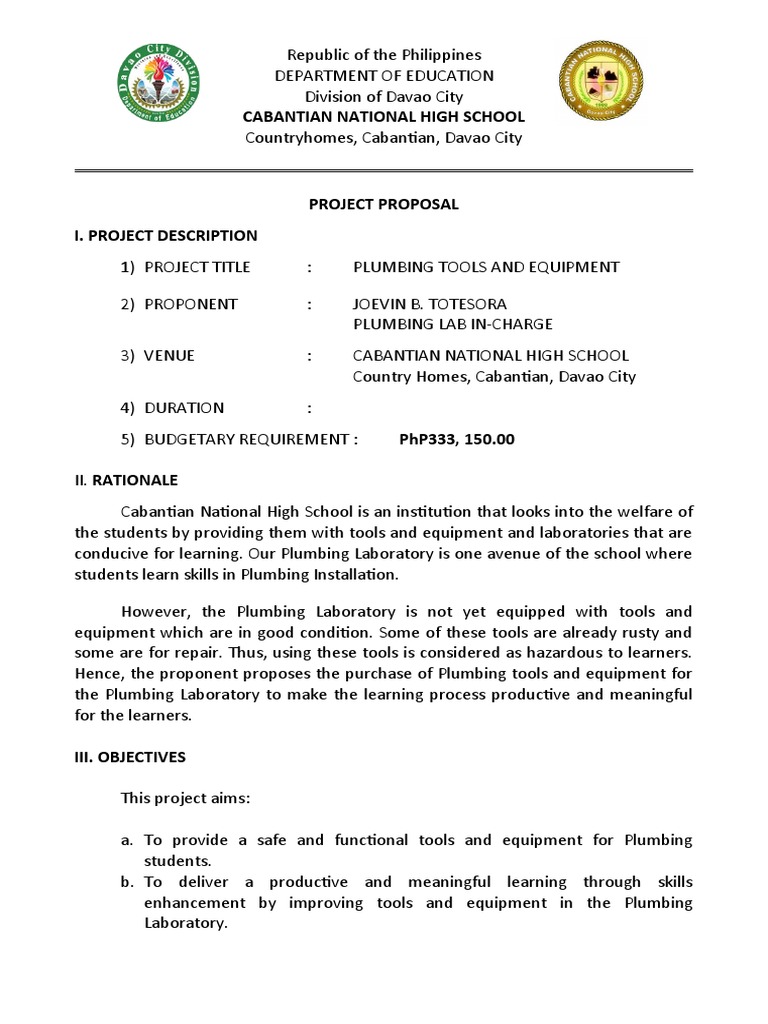 Project Proposal - Plumbing - Lab Tools and Equipment | PDF | Plumbing | Pipe (Fluid Conveyance)