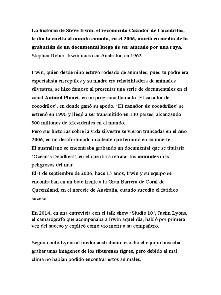 La Historia de Steve Irwin | PDF