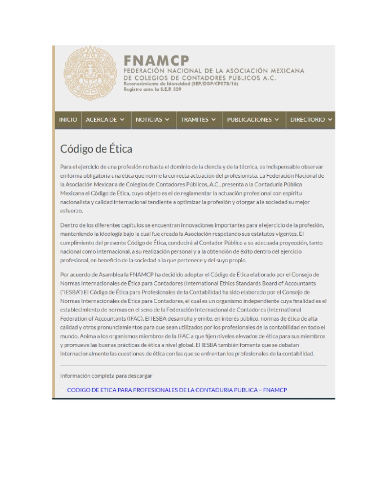 Codigo de Etica Profesional FNAMCP | PDF