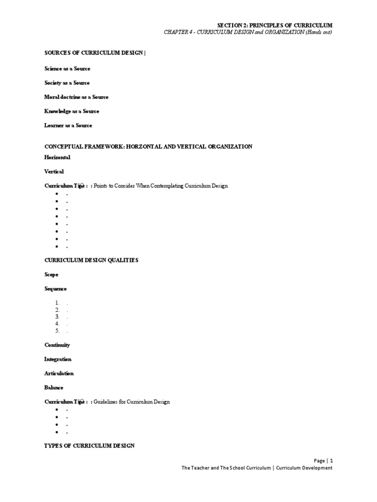 HANDSOUT Chapter 4 Curriculum Designing and Organization (Group 2 ...