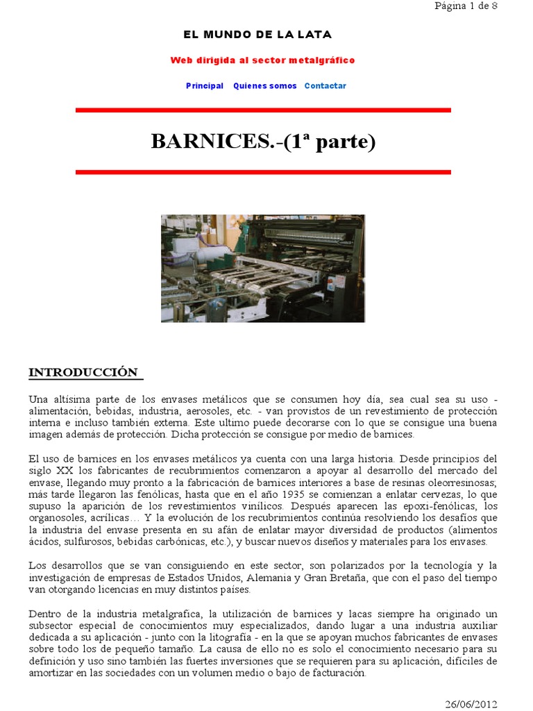 Barnices en Envases Metálicos: Funciones y Tipos | PDF | Epoxy | Alimentos