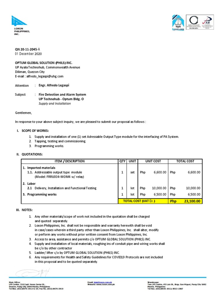 QN 20-11-2045-A UP Technohub - Optum Bldg. O.pdf VAT EX Signed | PDF ...