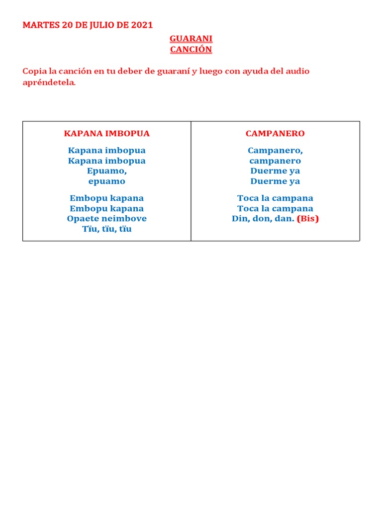 Canción El Campanero Guaraní | PDF
