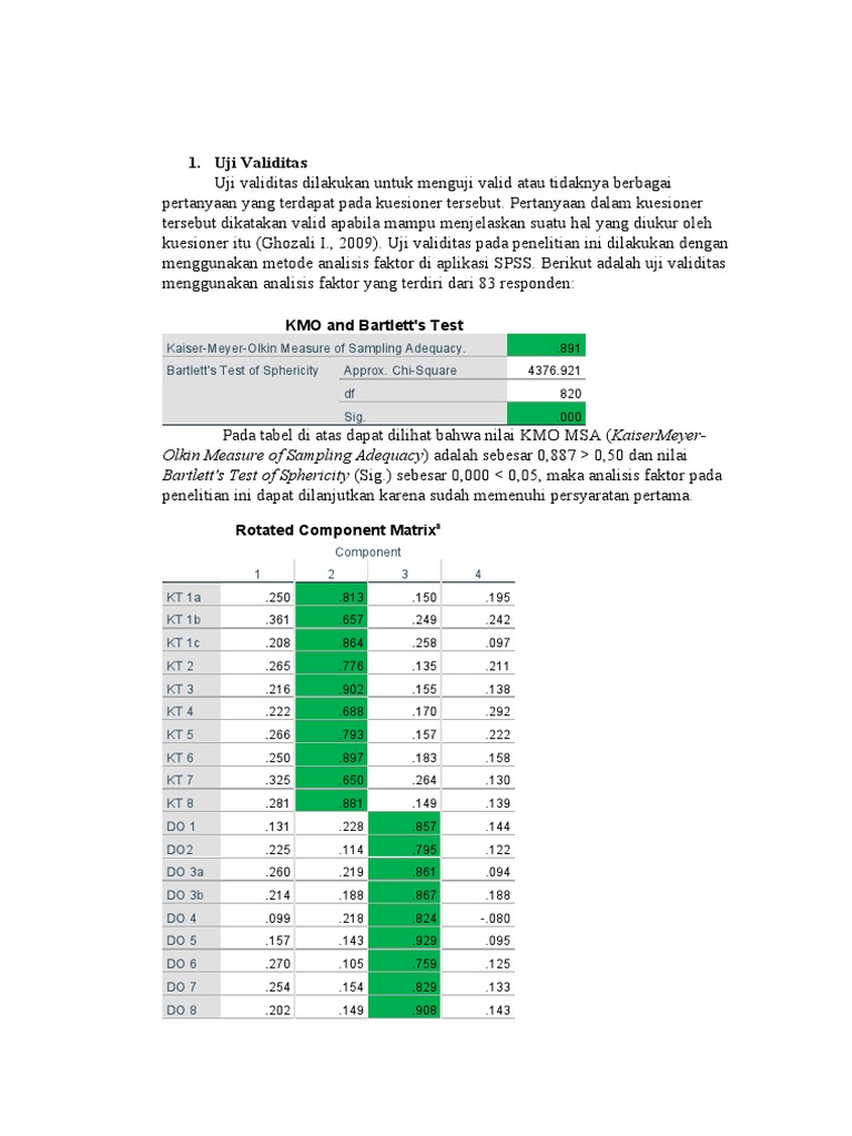 Skripsi BAB IV Uji Validitas & Reliabilitas Revisi | PDF