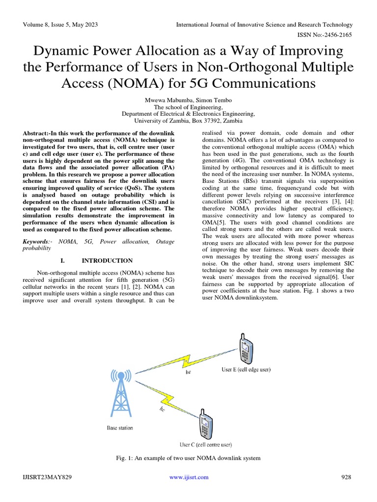 Dynamic Power Allocation As A Way Of Improving The Performance Of Users In Non Orthogonal