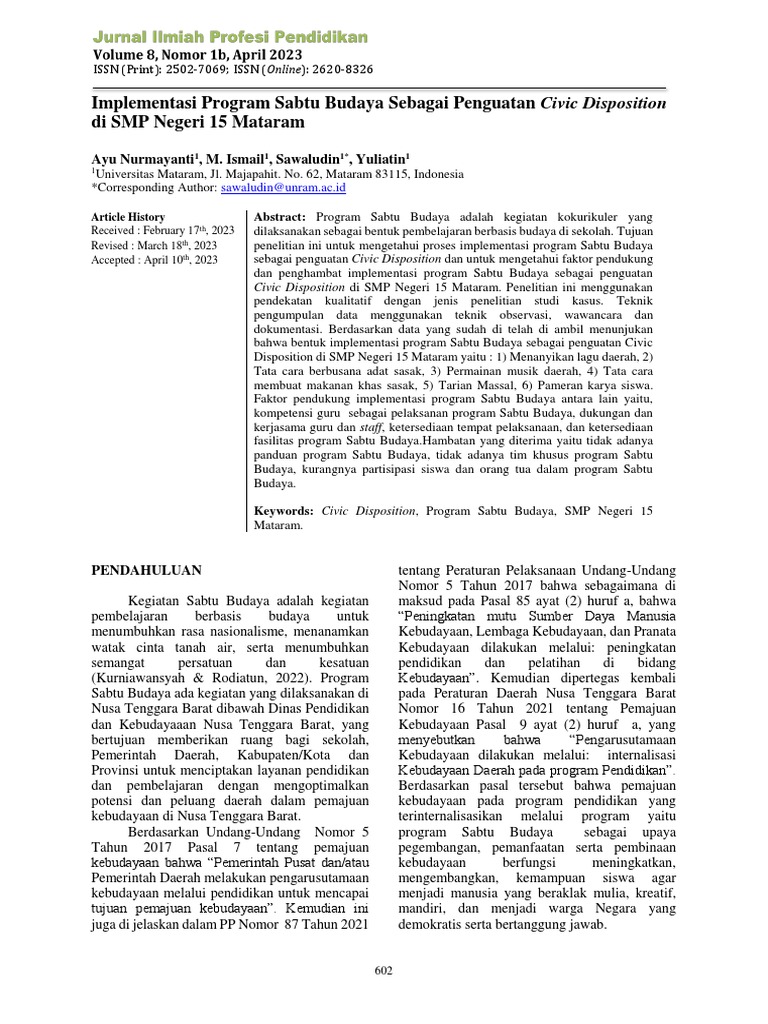 Program Sabtu Budaya dan Civic Disposition | PDF