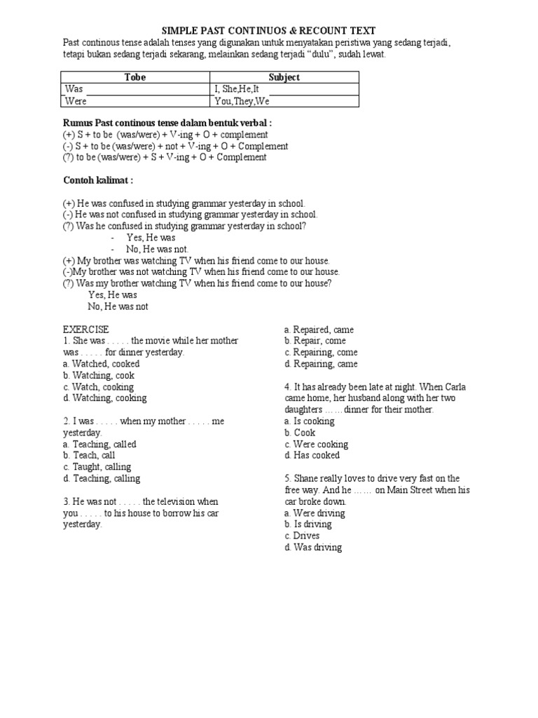Past Continuous and Recount Text Guide | PDF | Grammatical Tense ...