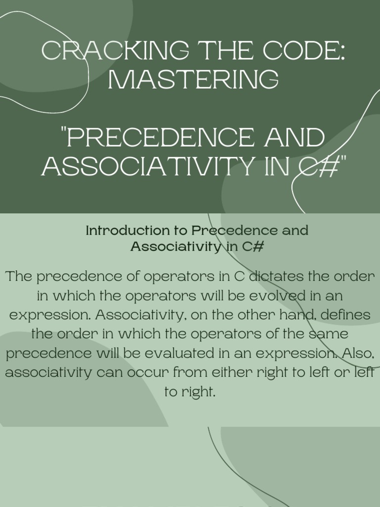 Precedence And Associativity In C 1 Pdf